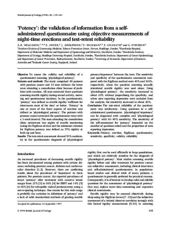 (PDF) Potency:” The Validation of Information From a Self-Administered Questionnaire Using ...