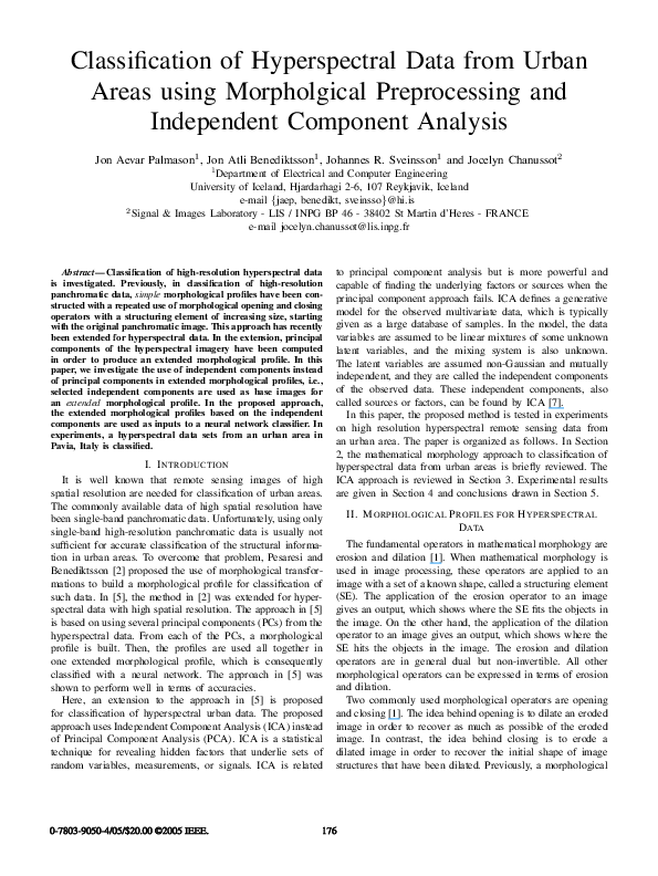 (PDF) Classification of hyperspectral data from urban areas using morphological preprocessing ...