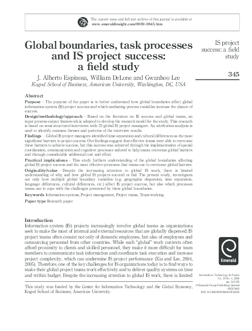 (PDF) Global boundaries, task processes and IS project success: a field ...