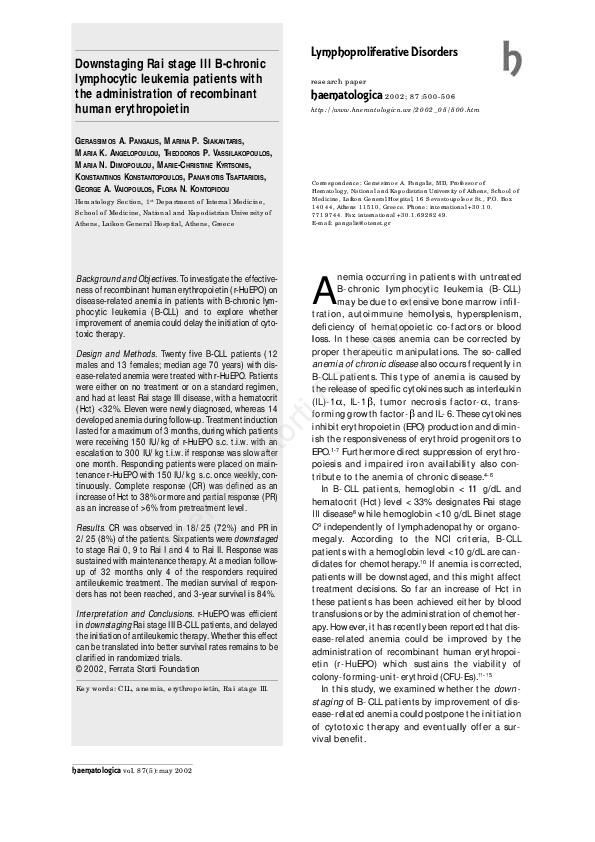 (PDF) Downstaging Rai stage III B-chronic lymphocytic leukemia patients ...