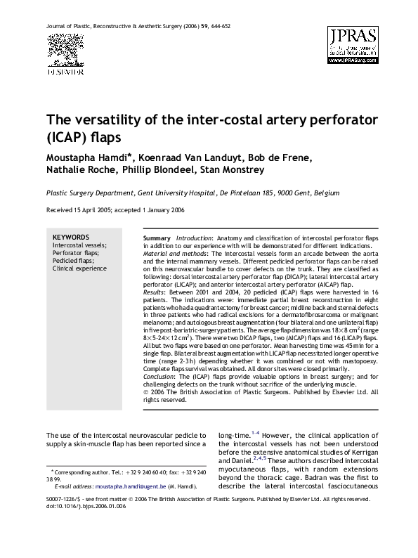 (PDF) The versatility of the inter-costal artery perforator (ICAP) flaps