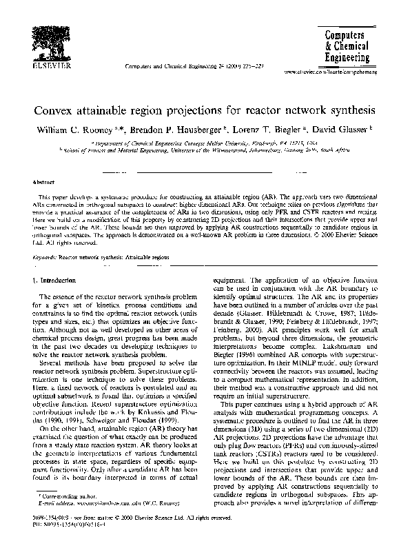 (PDF) Convex attainable region projections for reactor network synthesis