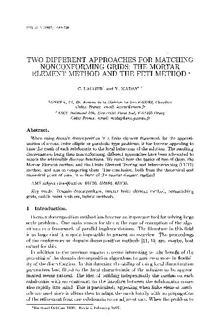 (PDF) Two different approaches for matching nonconforming grids: The Mortar Element method and ...