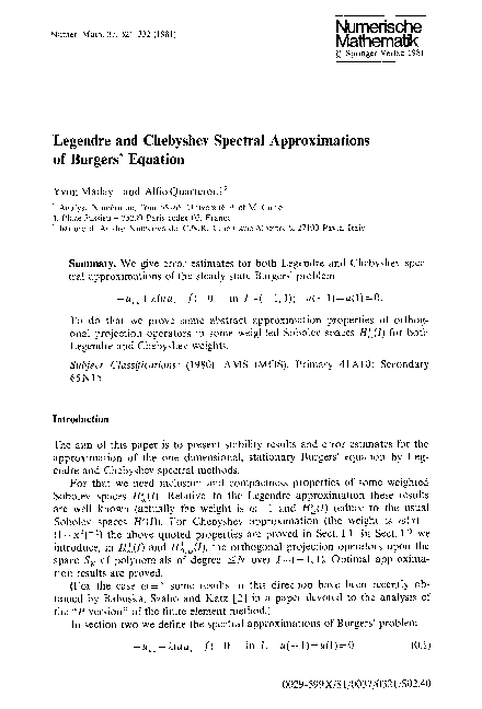 (PDF) Legendre and Chebyshev spectral approximations of Burgers' equation