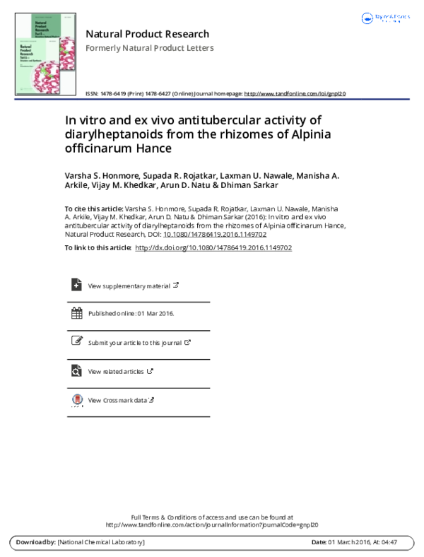 (PDF) In vitro and ex vivo antitubercular activity of diarylheptanoids from the rhizomes of ...