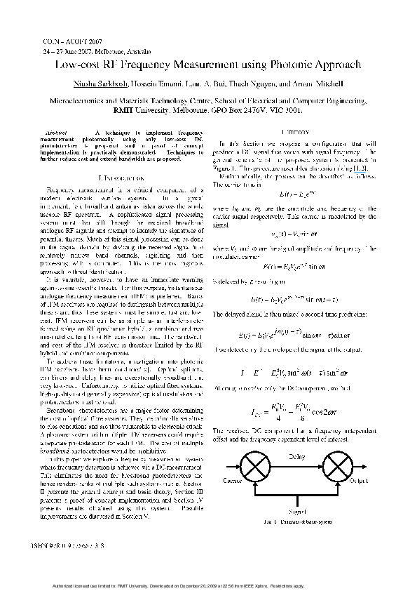 (PDF) Low-cost RF Frequency Measurement using Photonic Approach