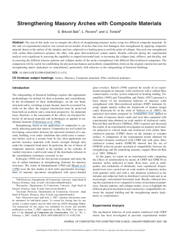 (PDF) Strengthening Masonry Arches with Composite Materials