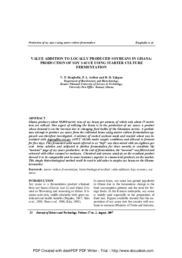 (PDF) VALUE ADDITION TO LOCALLY PRODUCED SOYBEANS IN GHANA: PRODUCTION ...