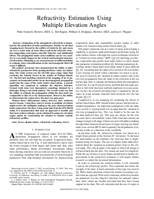 (PDF) Refractivity estimation using multiple elevation angles