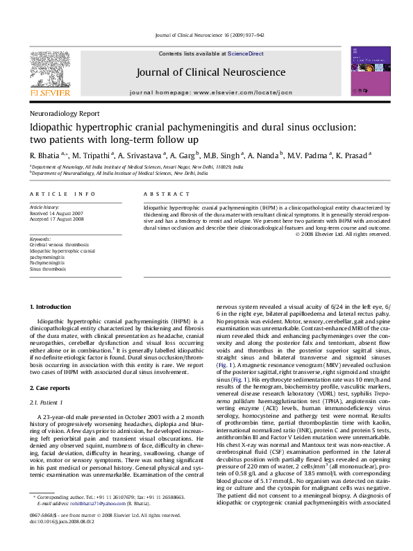 (PDF) Idiopathic hypertrophic cranial pachymeningitis with perifocal ...