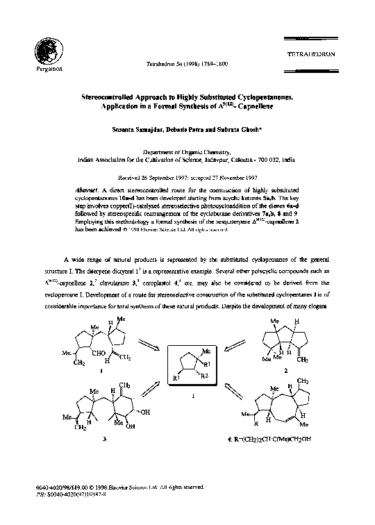 (PDF) Stereocontrolled approach to highly substituted cyclopentanones ...
