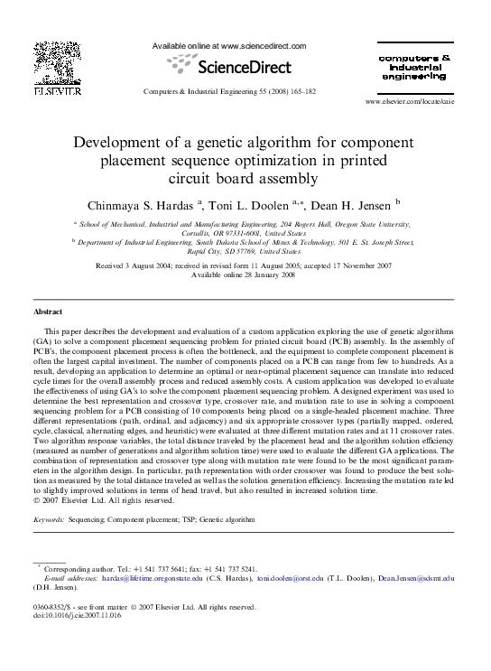 (PDF) Development of a genetic algorithm for component placement sequence optimization in ...