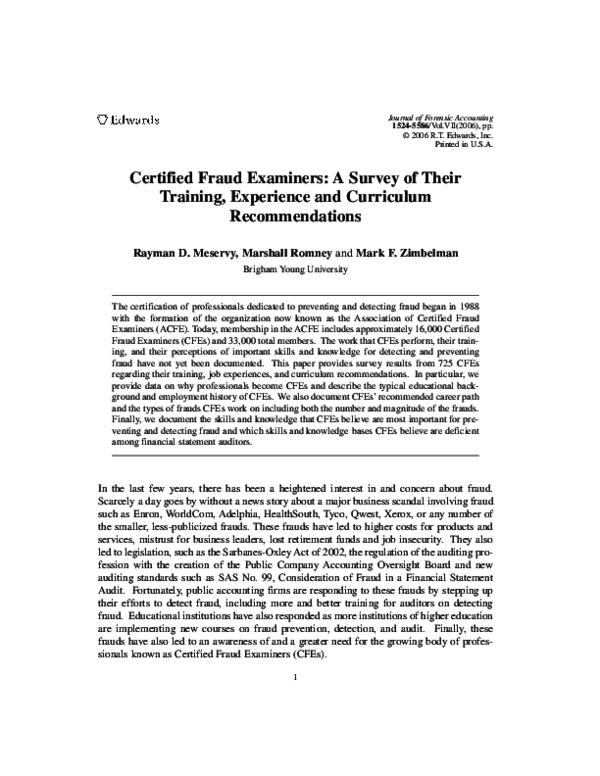 (PDF) Certified Fraud Examiners: A Survey of Their Training, Experience ...