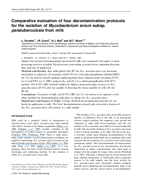 (PDF) Comparative evaluation of four decontamination protocols for the isolation of ...