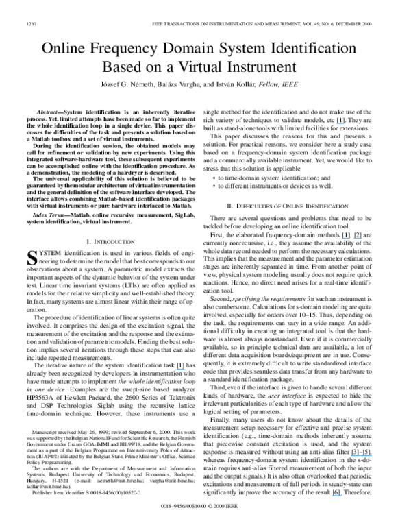 (PDF) On-line frequency domain system identification based on a virtual instrument