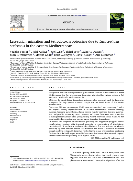 (PDF) Lessepsian migration and tetrodotoxin poisoning due to ...