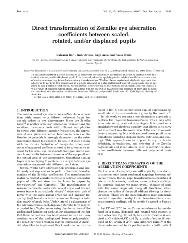 (PDF) Direct transformation of Zernike eye aberration coefficients ...