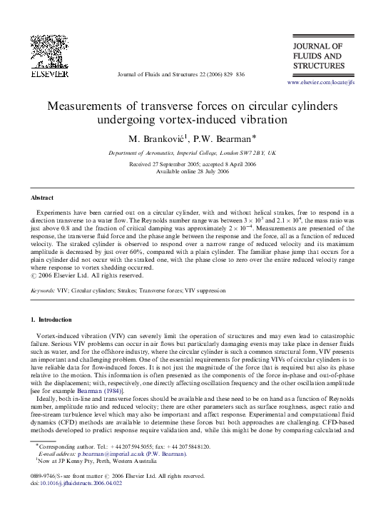 (PDF) Measurements of transverse forces on circular cylinders ...