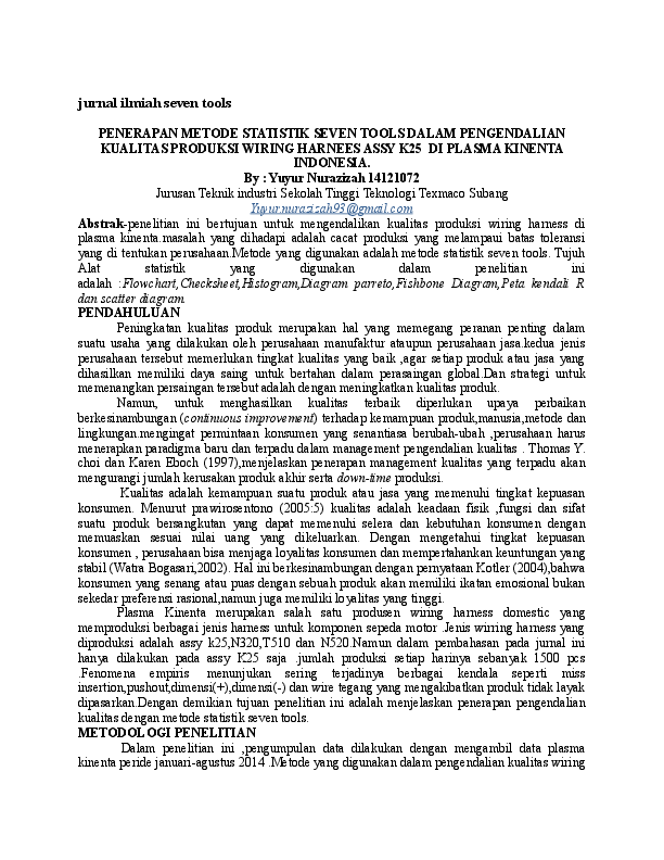 (DOC) jurnal ilmiah seven tools PENERAPAN METODE STATISTIK SEVEN TOOLS DALAM PENGENDALIAN ...