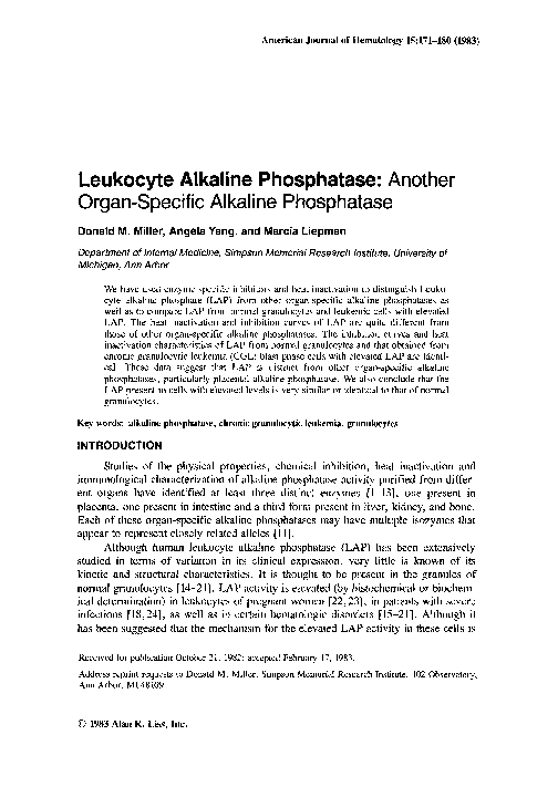 (PDF) Leukocyte alkaline phosphatase: another organ-specific alkaline ...