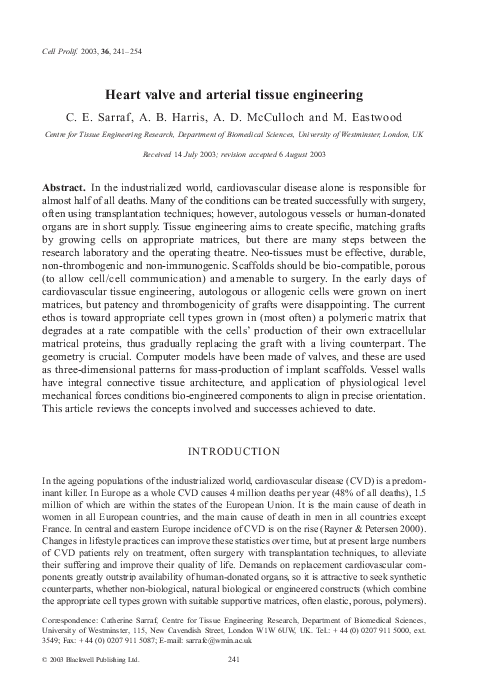 (PDF) Heart valve and arterial tissue engineering