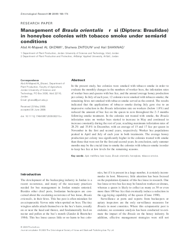 (PDF) Management of Braula orientalis Örösi (Diptera: Braulidae) in ...