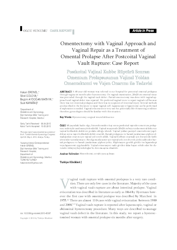 (PDF) Spontaneous Vaginal Evisceration with Small Bowel Infarction ...