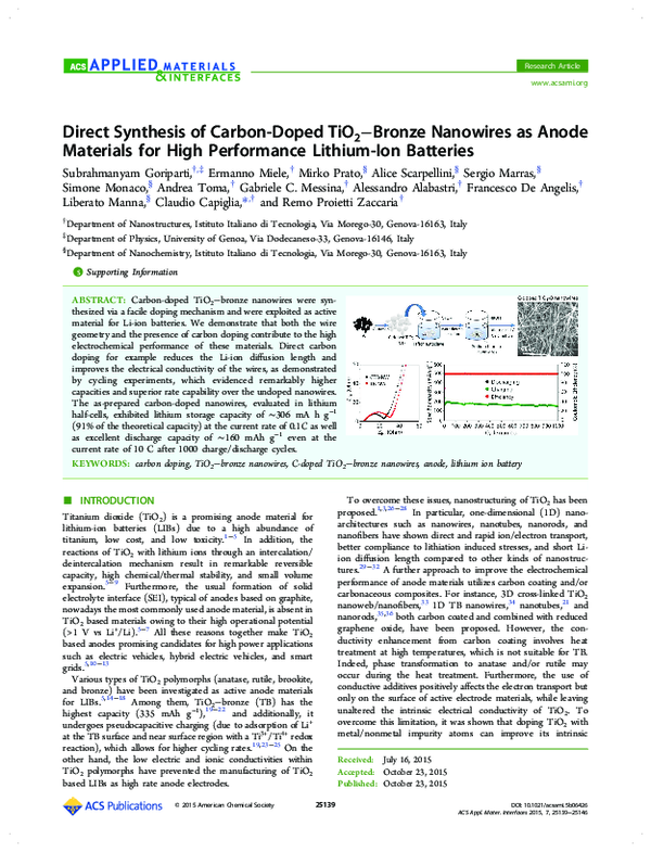 (PDF) Direct Synthesis of Carbon doped TiO2-Bronze Nanowires as Anode Materials for High ...