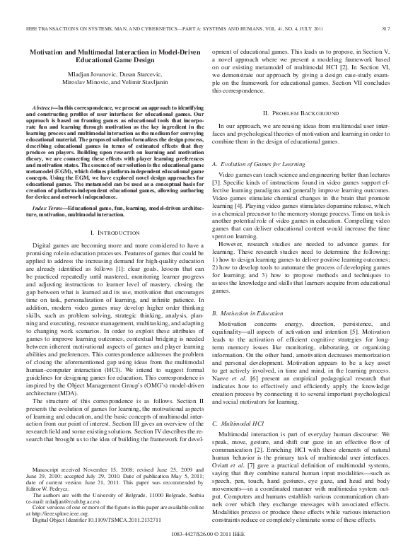 Pdf Motivation And Multimodal Interaction In Model Driven Educational Game Design