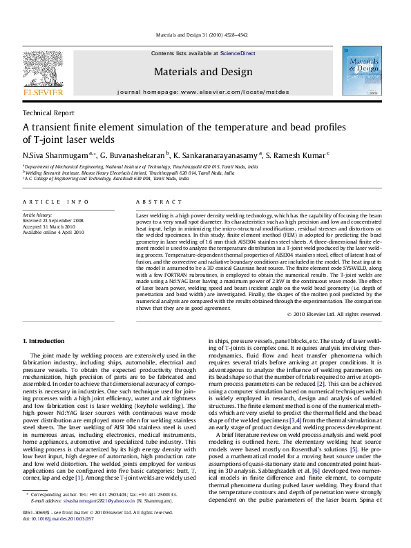 (PDF) A transient finite element simulation of the temperature and bead profiles of T-joint ...