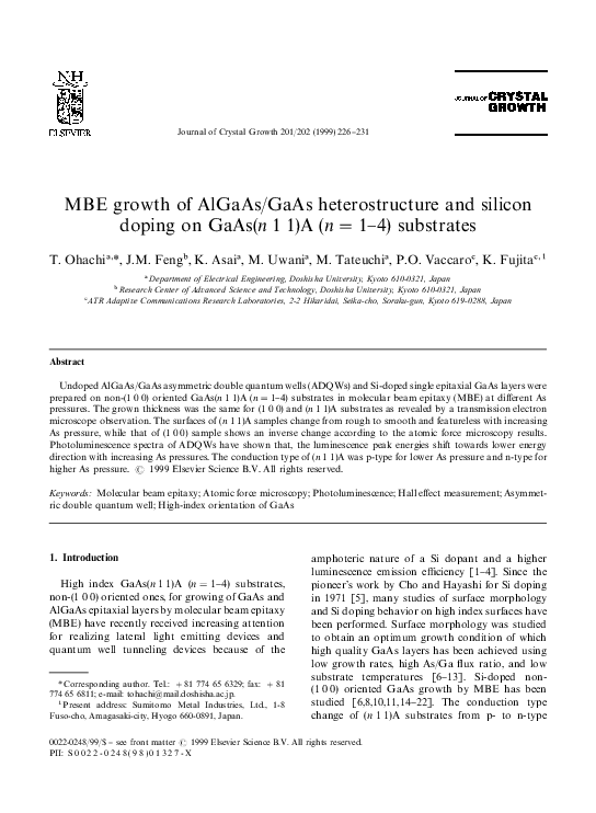 (PDF) MBE growth of AlGaAs/GaAs heterostructure and silicon doping on ...