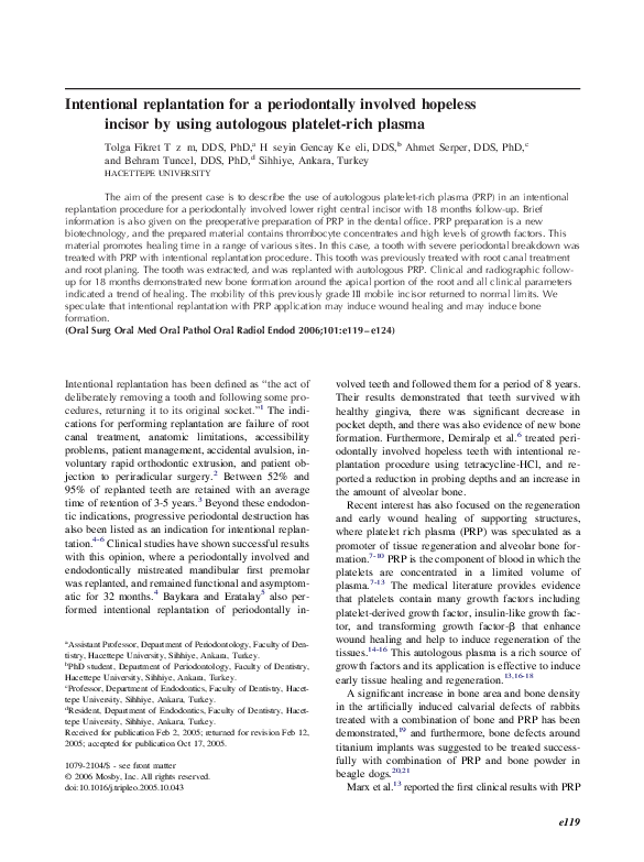 (PDF) Intentional replantation for a periodontally involved hopeless ...