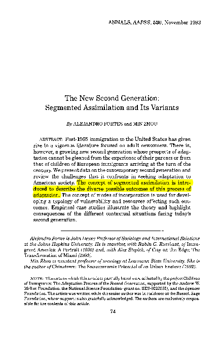 (PDF) The New Second Generation: Segmented Assimilation and its Variants