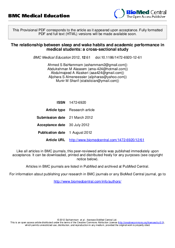 (PDF) The relationship between sleep and wake habits and academic performance in medical ...