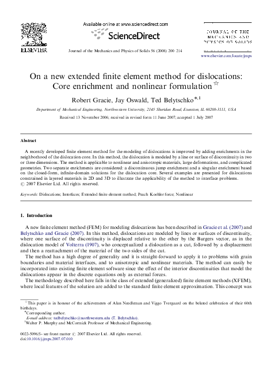 Pdf On A New Extended Finite Element Method For Dislocations Core Enrichment And Nonlinear