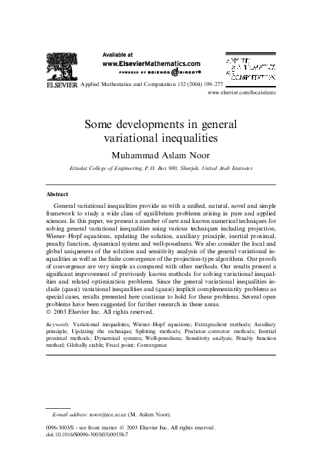 Pdf Some Developments In General Variational Inequalities