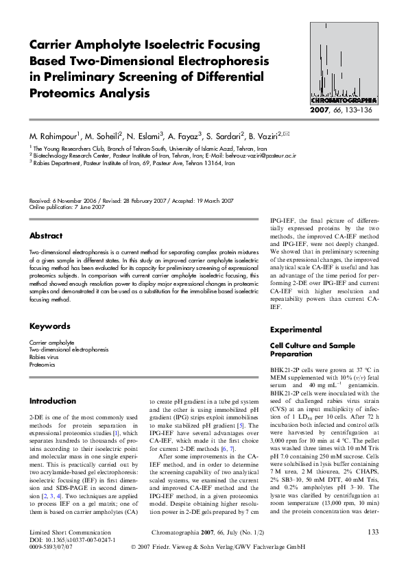(PDF) Carrier Ampholyte Isoelectric Focusing Based Two-Dimensional ...