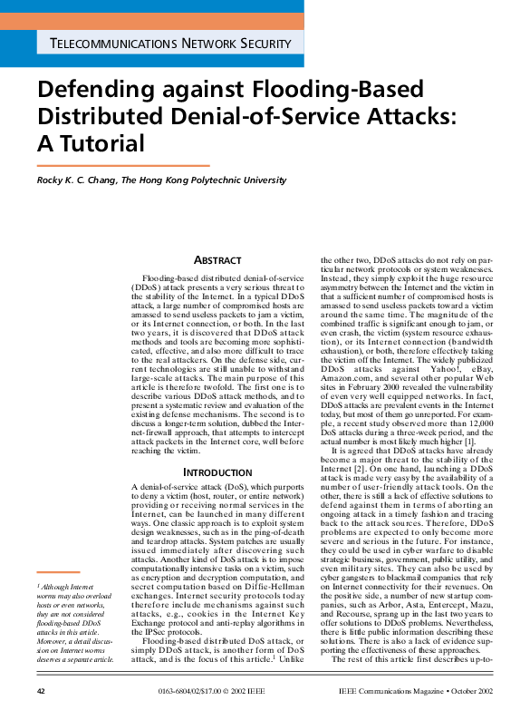 (PDF) Defending against flooding-based distributed denial-of-service attacks: a tutorial