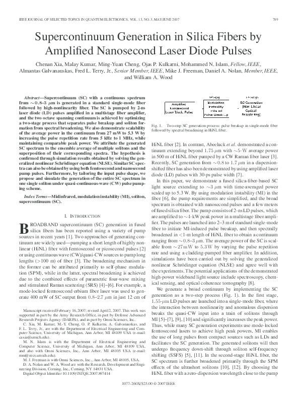 (PDF) Supercontinuum Generation in Silica Fibers by Amplified Nanosecond Laser Diode Pulses