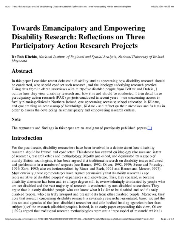 (PDF) Towards emancipatory and empowering disability research ...