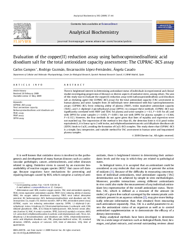 (PDF) Evaluation of the copper(II) reduction assay using ...