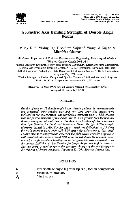 (PDF) Geometric axis bending strength of double angle beams