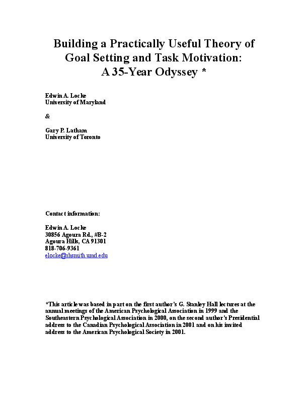 (DOC) Toward a theory of task motivation and incentives