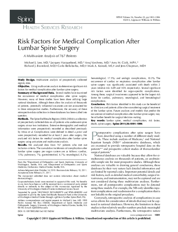 (PDF) Risk Factors for Medical Complication After Lumbar Spine Surgery ...