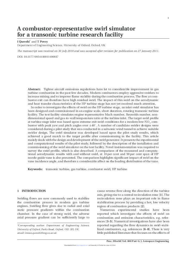 (PDF) A combustor-representative swirl simulator for a transonic ...