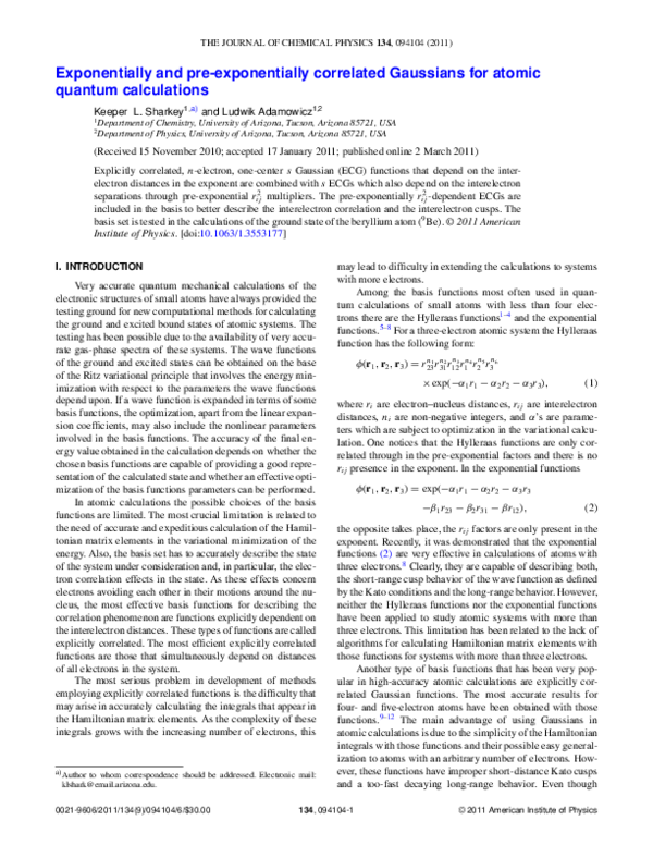 (PDF) Exponentially and pre-exponentially correlated Gaussians for atomic quantum calculations