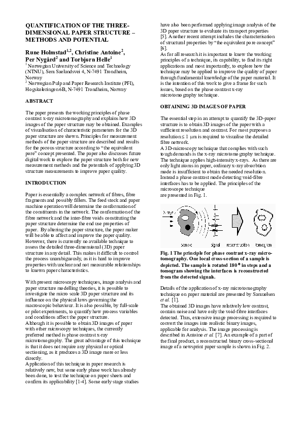 (PDF) Quantification of the Three Dimensional Paper Structure - Methods and Potential | Rune ...