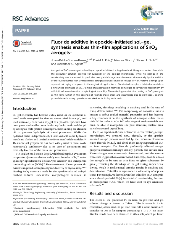 (PDF) Fluoride additive in epoxide-initiated sol–gel synthesis enables ...