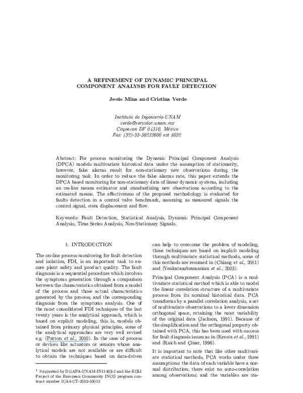 Pdf A Refinement Of Dynamic Principal Component Analysis For Fault Detection Cristina Verde