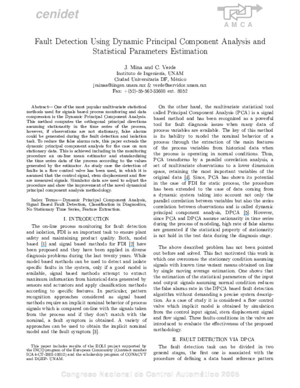 Pdf Fault Detection Using Dynamic Principal Component Analysis By Average Estimation 
